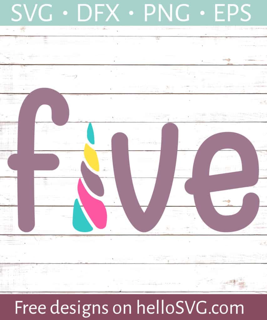 Fifth Birthday with Unicorn #1 SVG - Free SVG files | HelloSVG.com